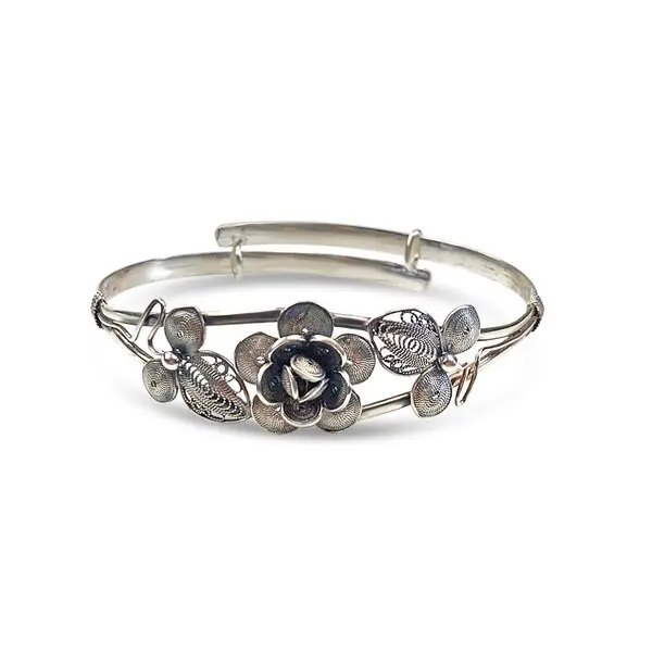 BELLUS DOMINA Sterling Filigree Flower Bracelet - Silver