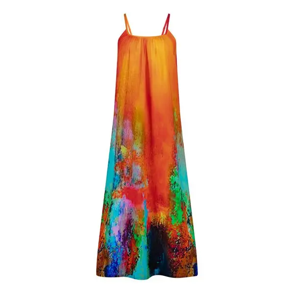 DHARA SHETH, DUBAI Roar Tiger Animal Print Abstract Spaghetti Strap Maxi Dress & Multicolour - Red