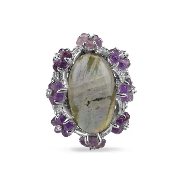 BELLUS DOMINA Sterling Silver Labradorite And Amethyst Cocktail Ring - Grey/silver