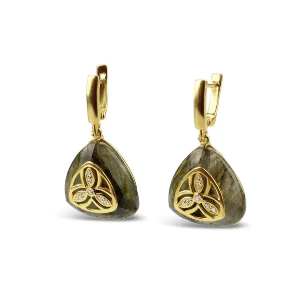 BELLUS DOMINA Gold Plated Sterling Silver Labradorite And Cubic Zirconia Triangle Drop Earrings - Gold/green