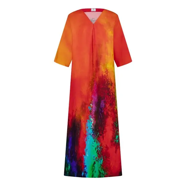DHARA SHETH, DUBAI Dhara Sheth Dubai Roar Tiger Abstract Kaftan Dress - Red