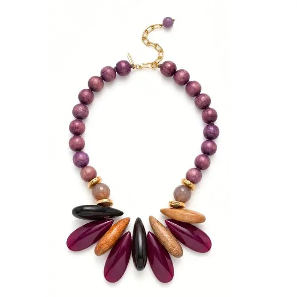 JAREDJAMIN Spectrum Beaded Wood And Quartz Statement Necklace - Purple