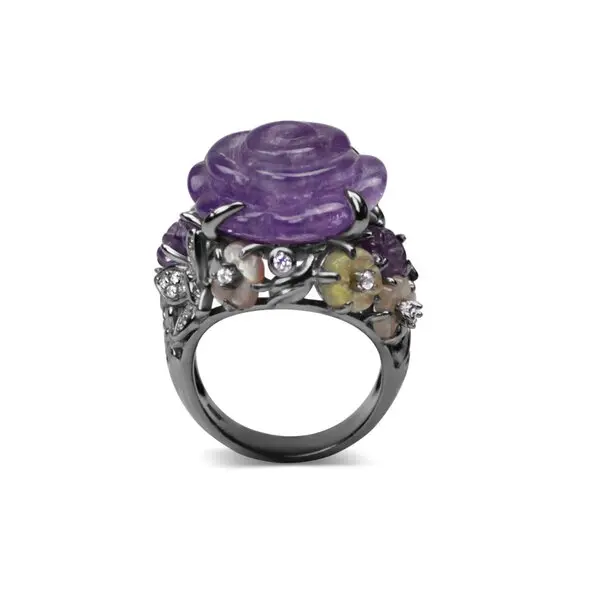 BELLUS DOMINA Sterling Silver Amethyst And Shell Flower Cocktail Ring - Purple/silver