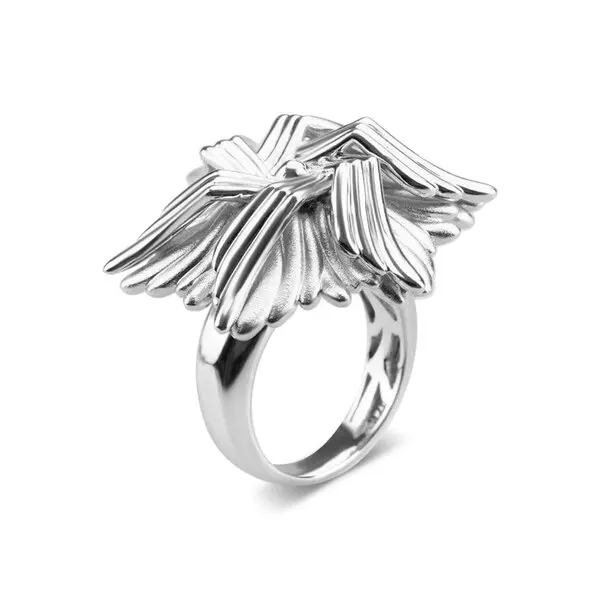 BELLUS DOMINA White Gold Plated Sea Flower Sculptural Ring - Silver