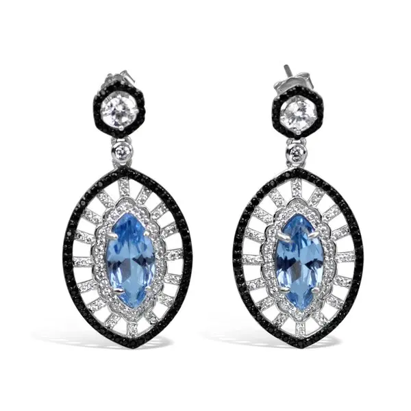 BELLUS DOMINA Sterling Silver Cubic Zirconia Drop Earrings - Blue/black/silver