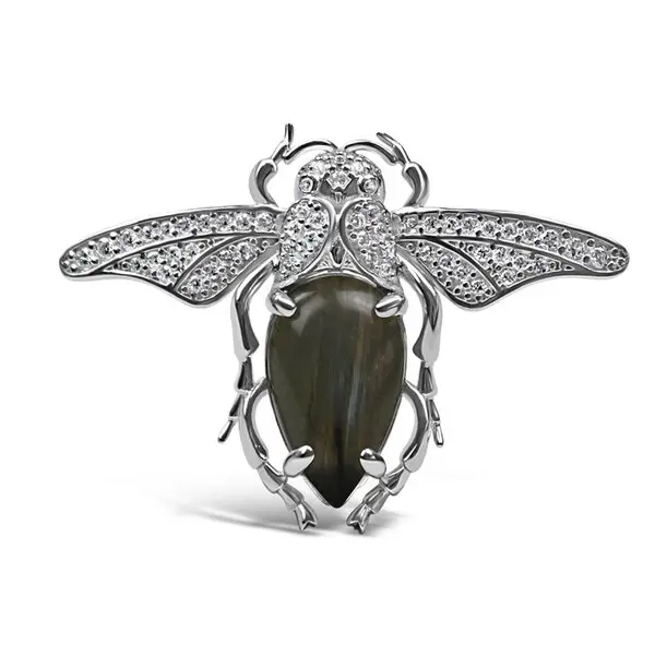 BELLUS DOMINA Sterling Silver Labradorite And Cubic Zirconia Bug Ring - Green/silver
