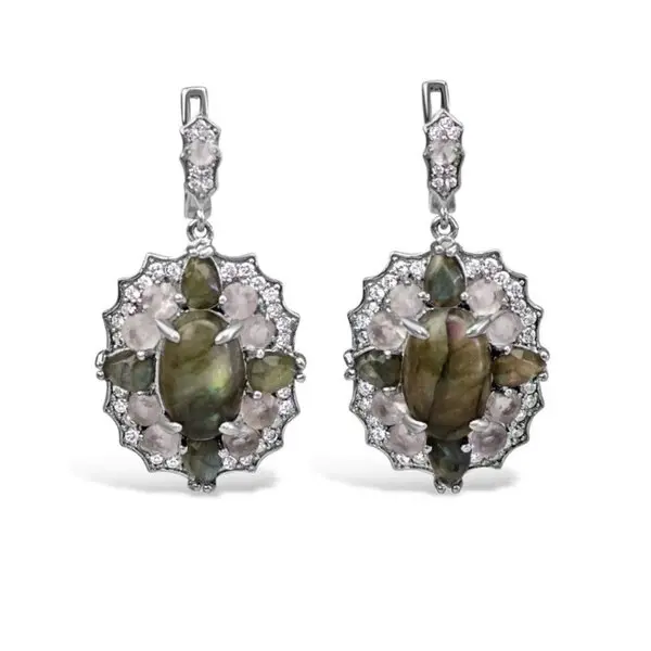 BELLUS DOMINA Silver Labradorite & Quartz Drop Earrings - Silver/green