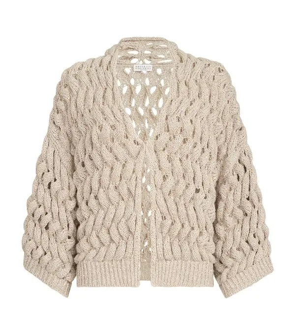 Brunello Cucinelli Dazzling Waves Sequined Wool-silk-linen Blend Cardigan - Grey