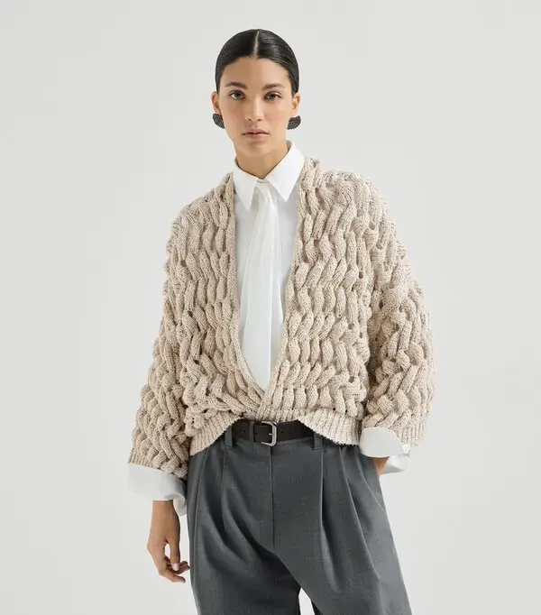 Brunello Cucinelli Dazzling Waves Sequined Wool-silk-linen Blend Cardigan