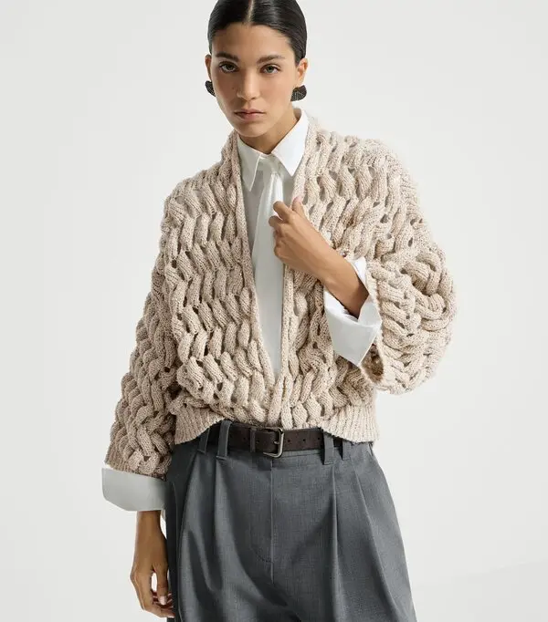 Brunello Cucinelli Dazzling Waves Sequined Wool-silk-linen Blend Cardigan