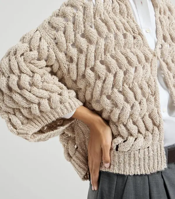 Brunello Cucinelli Dazzling Waves Sequined Wool-silk-linen Blend Cardigan
