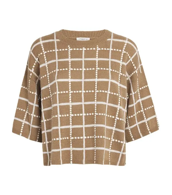 Lafayette 148 New York Cashmere-linen Blend Grid Sweater - Beige