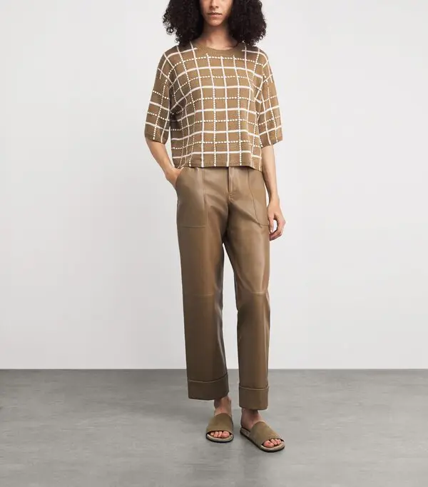Lafayette 148 New York Cashmere-linen Blend Grid Sweater - Beige