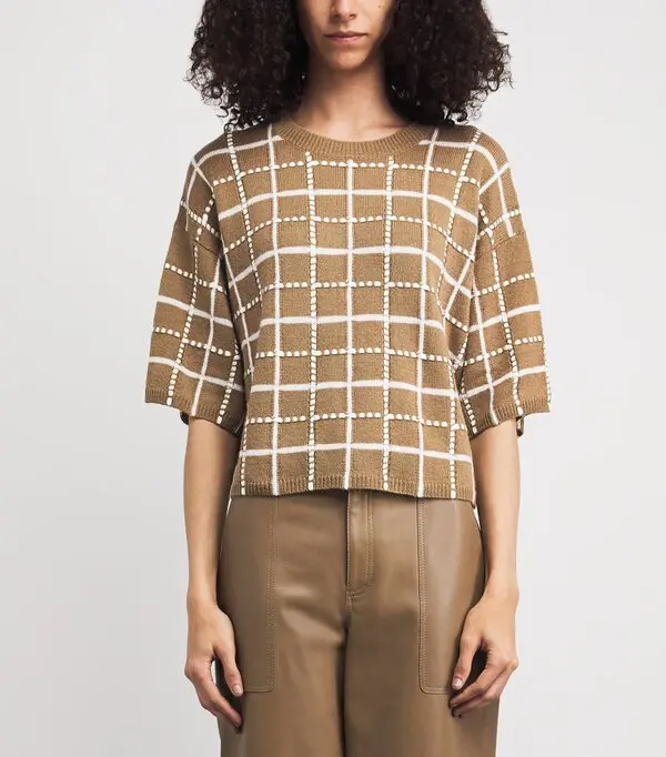 Lafayette 148 New York Cashmere-linen Blend Grid Sweater - Beige