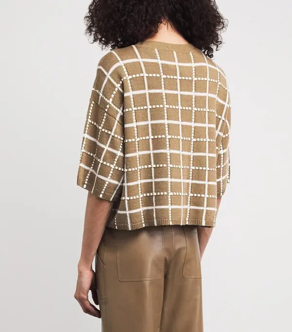 Lafayette 148 New York Cashmere-linen Blend Grid Sweater - Beige