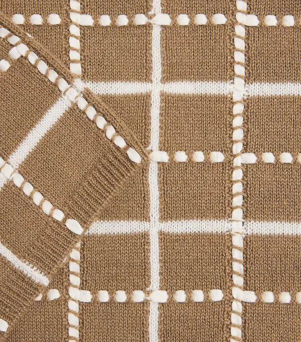Lafayette 148 New York Cashmere-linen Blend Grid Sweater - Beige