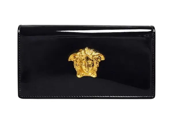 Versace Patent Leather Medusa Chain Wallet - Black