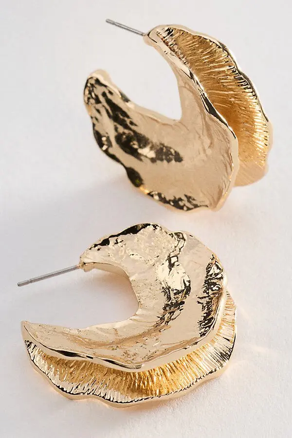 Anthropologie Textured Deco Hoop Earrings - Gold