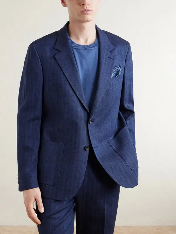 Mr.p Herringbone Linen-blend Suit Jacket - Blue