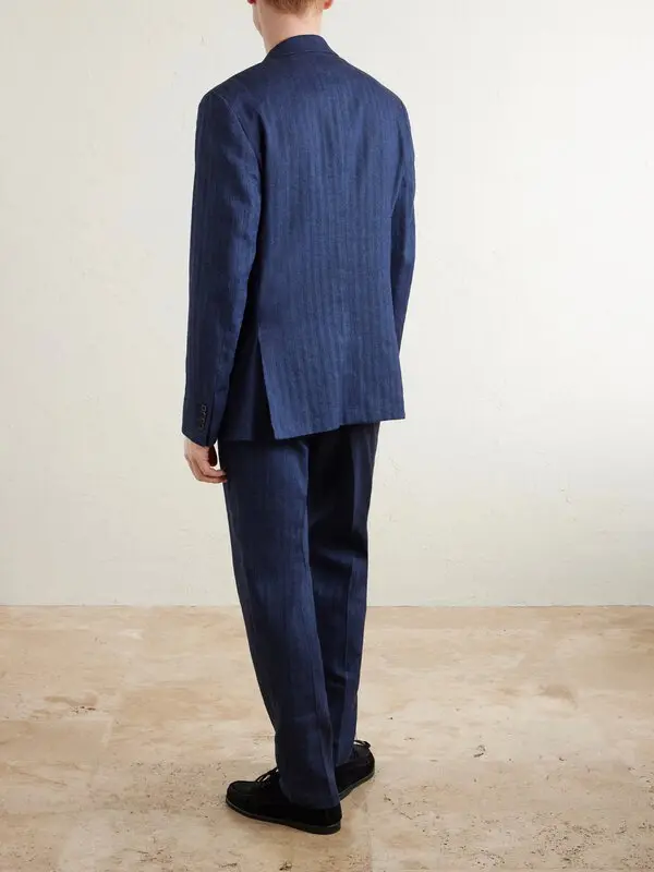 Mr.p Herringbone Linen-blend Suit Jacket - Blue