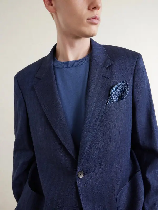 Mr.p Herringbone Linen-blend Suit Jacket - Blue