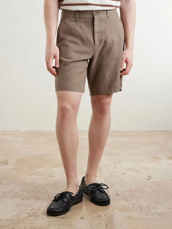 Nn07 Aden 1454 Straight-leg Linen Shorts - Brown