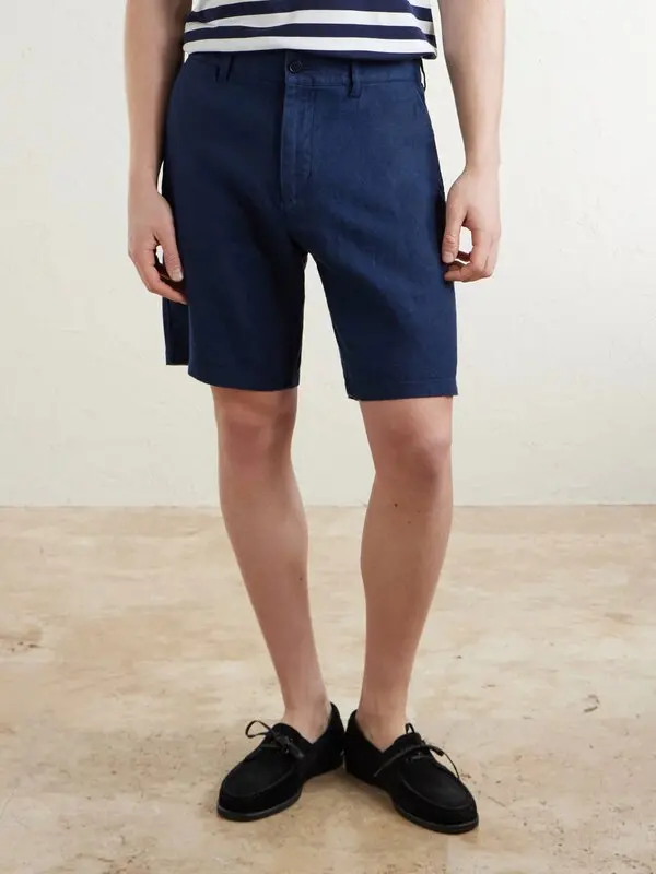 Nn07 Aden 1454 Straight-leg Linen Shorts - Blue