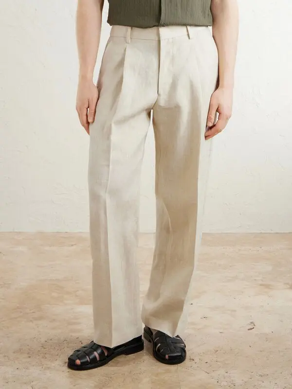 Nn07 Kay 1454 Pleated Linen Trousers - Neutrals