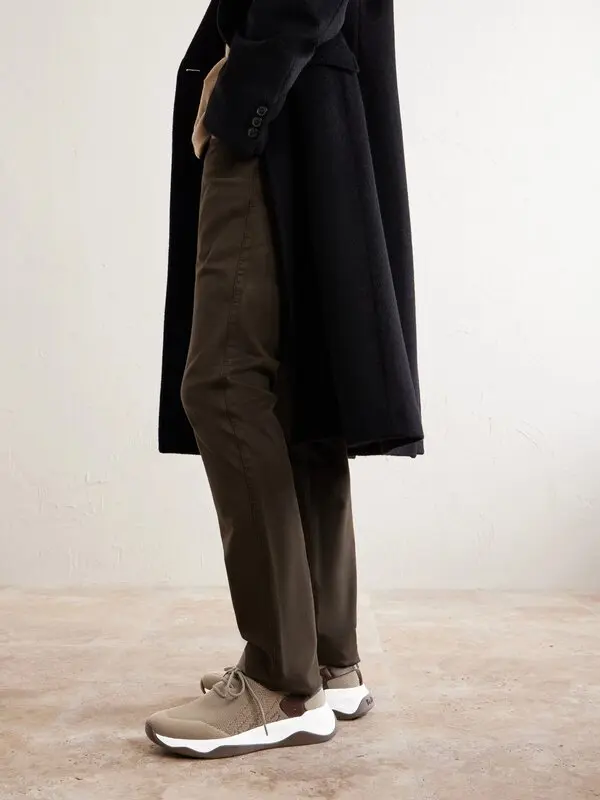 Berluti Shadow Leather-trimmed Stretch-knit Sneakers