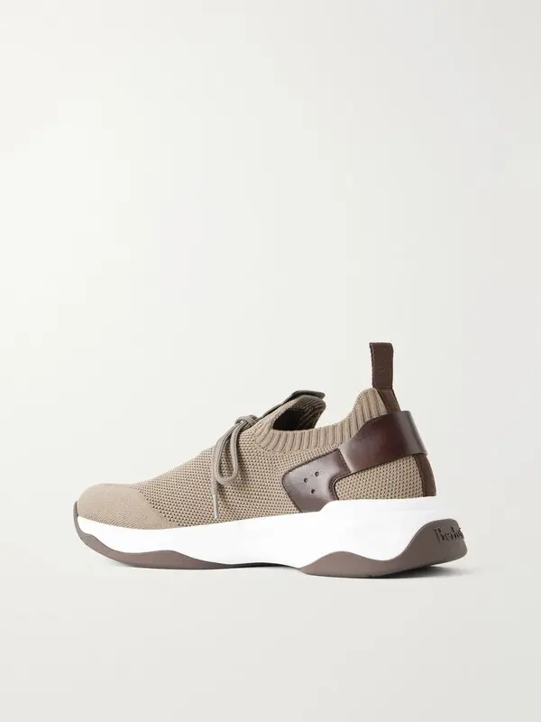 Berluti Shadow Leather-trimmed Stretch-knit Sneakers