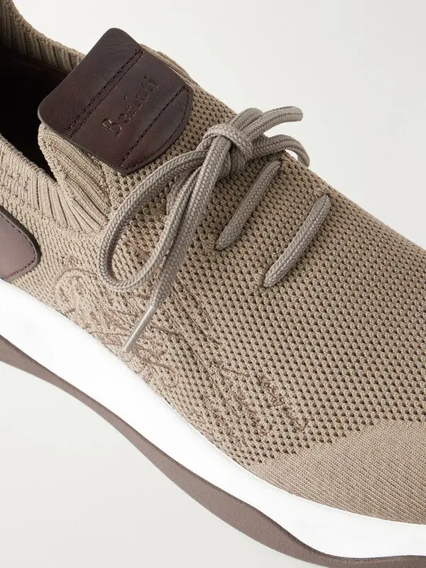 Berluti Shadow Leather-trimmed Stretch-knit Sneakers
