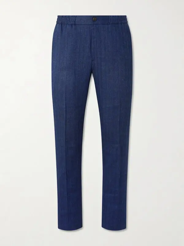 Mr P. James" Tapered Herringbone Linen-blend Suit Trousers