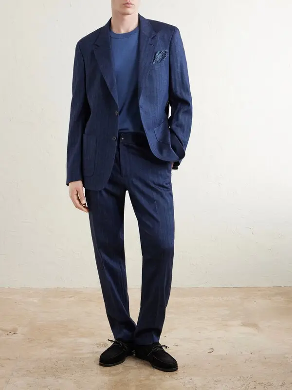 Mr P. James" Tapered Herringbone Linen-blend Suit Trousers