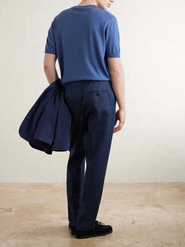 Mr P. James" Tapered Herringbone Linen-blend Suit Trousers