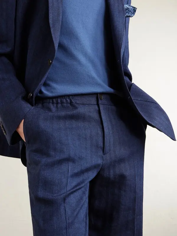 Mr P. James" Tapered Herringbone Linen-blend Suit Trousers