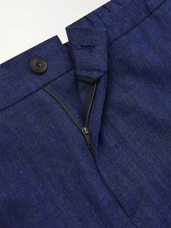 Mr P. James" Tapered Herringbone Linen-blend Suit Trousers