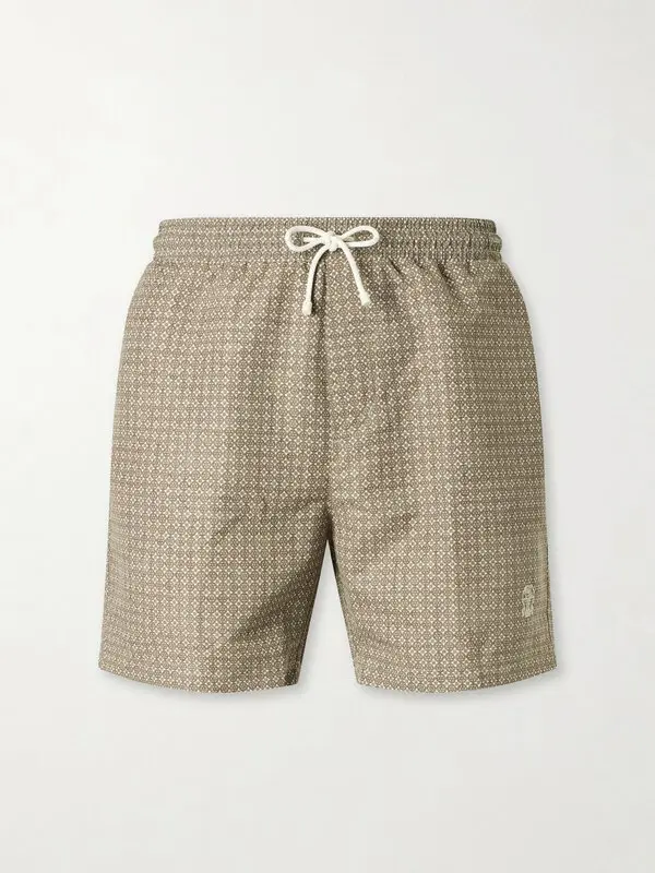 Brunello Cucinelli Straight-leg Mid-length Printed Swim Shorts - Green