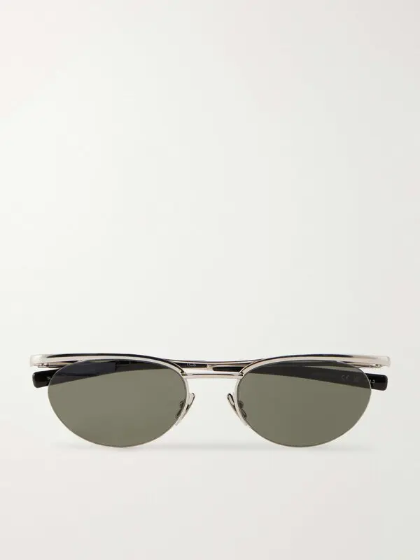 Saint Laurent Oval-frame -tone Sunglasses - Silver