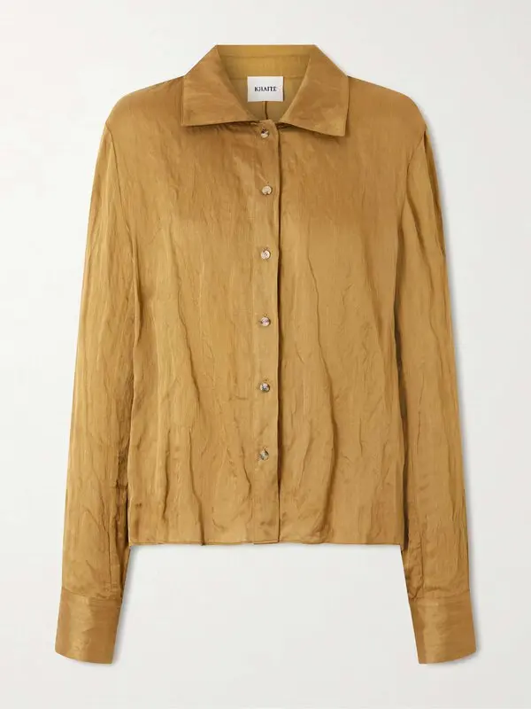 Khaite Jaylin Crinkled-voile Shirt - Gold