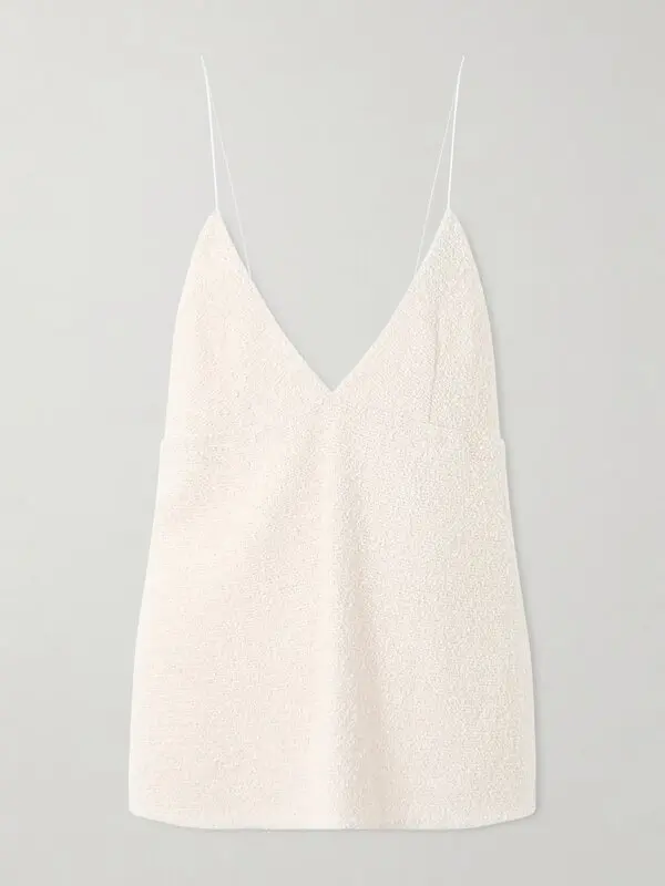 Khaite Timy Frayed Organza-trimmed Cotton-blend Bouclé Camisole - Neutrals