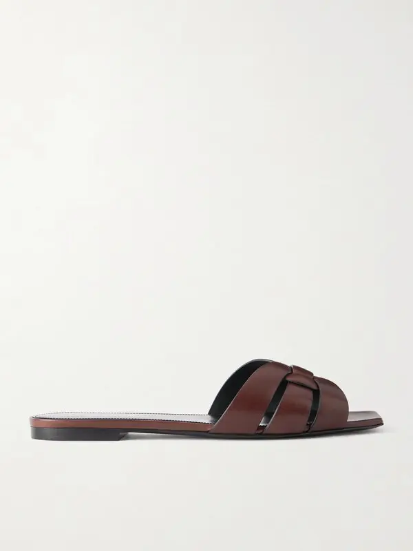 Saint Laurent Tribute Leather Slides - Brown
