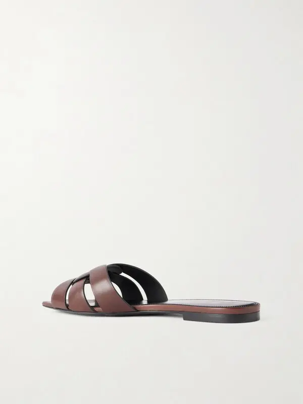 Saint Laurent Tribute Leather Slides - Brown