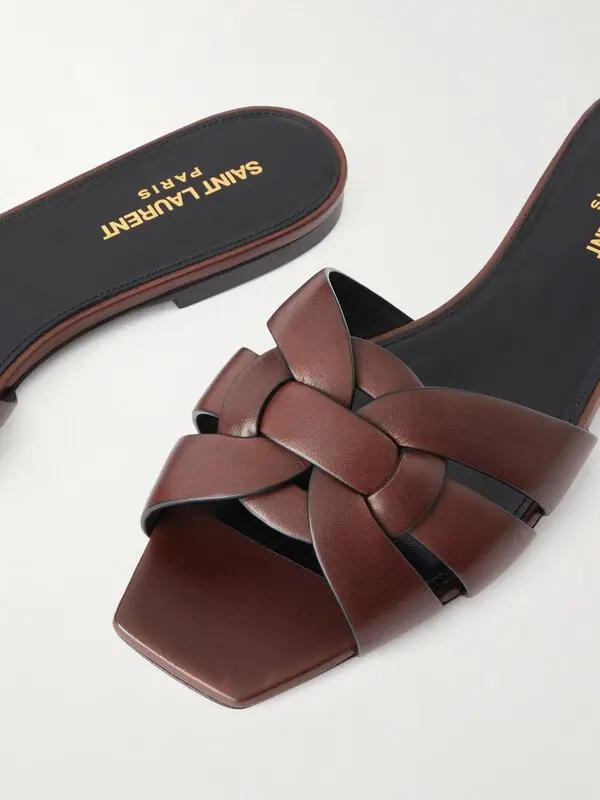 Saint Laurent Tribute Leather Slides - Brown