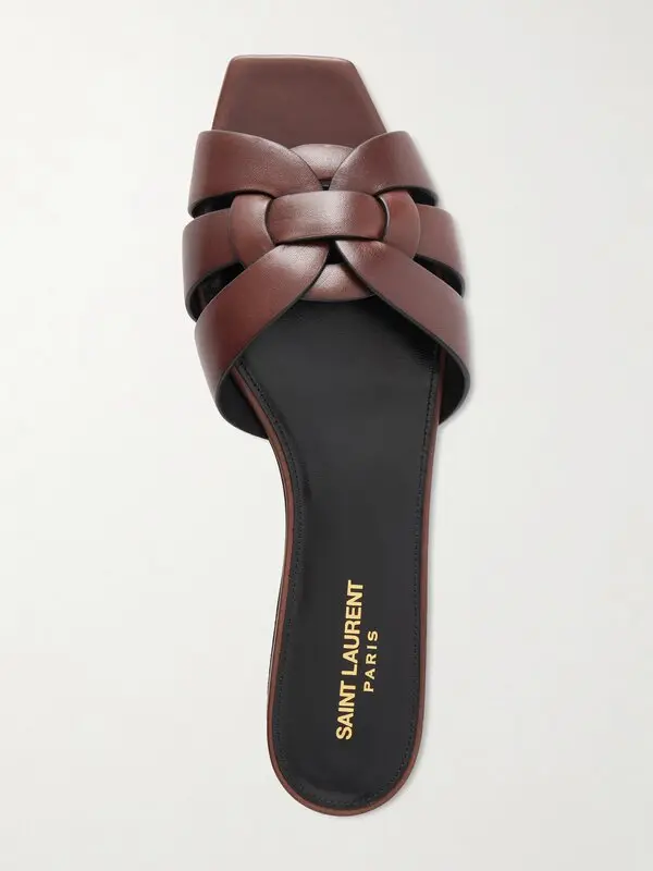 Saint Laurent Tribute Leather Slides - Brown