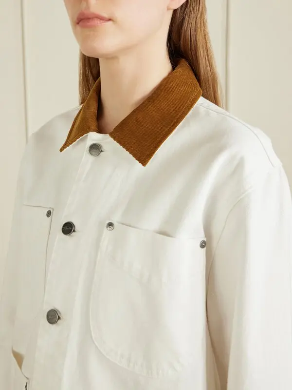 Khaite Wyatt Corduroy Collar Denim Jacket - White