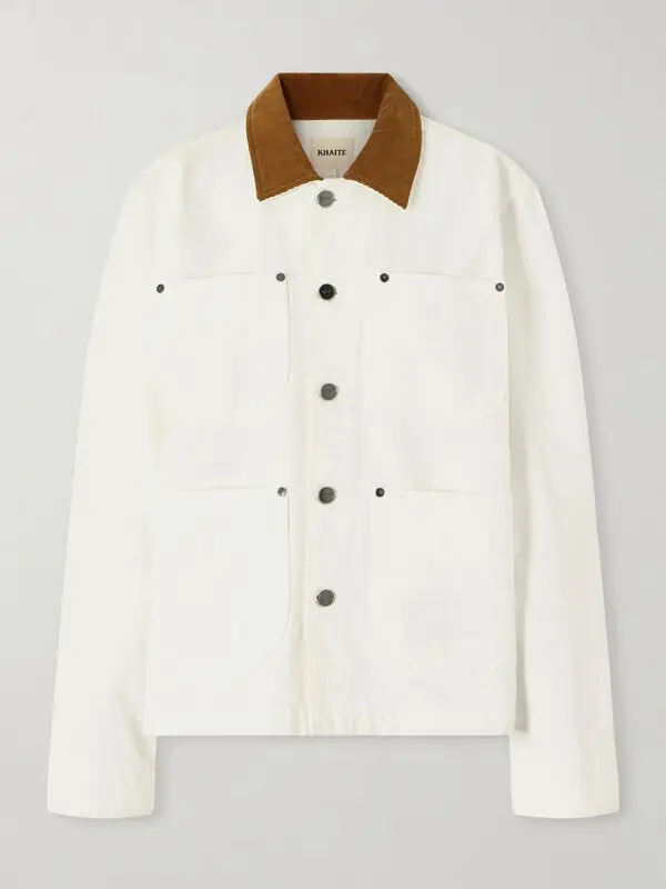 Khaite Wyatt Corduroy Collar Denim Jacket - White