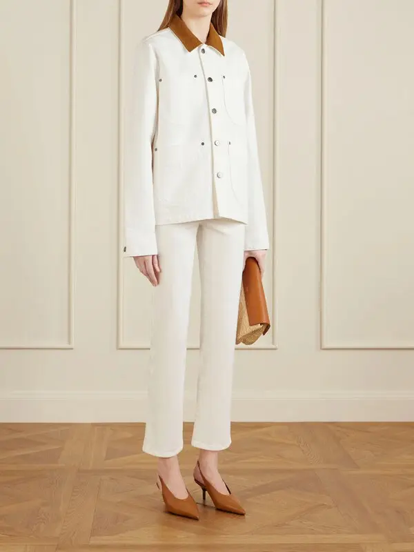 Khaite Wyatt Corduroy Collar Denim Jacket - White