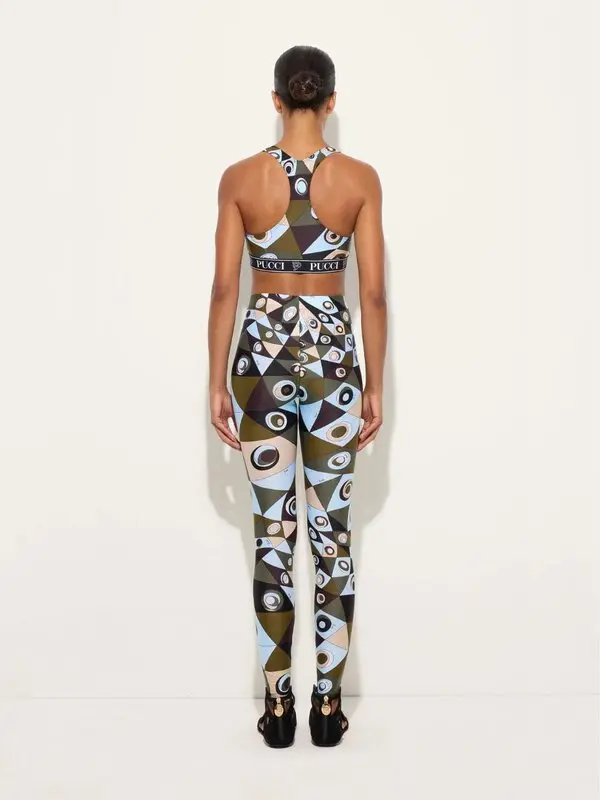 Emilio Pucci Khaki And Blue Occhi Print Sports Bra - Multicolour