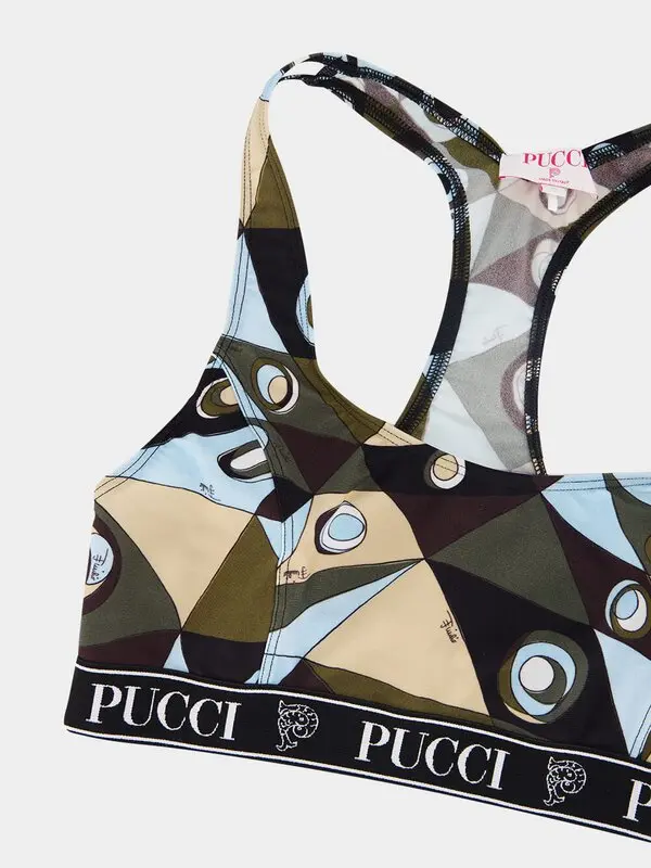 Emilio Pucci Khaki And Blue Occhi Print Sports Bra - Multicolour