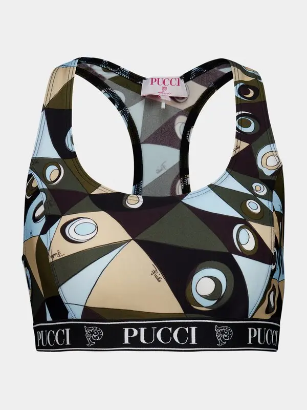 Emilio Pucci Khaki And Blue Occhi Print Sports Bra - Multicolour